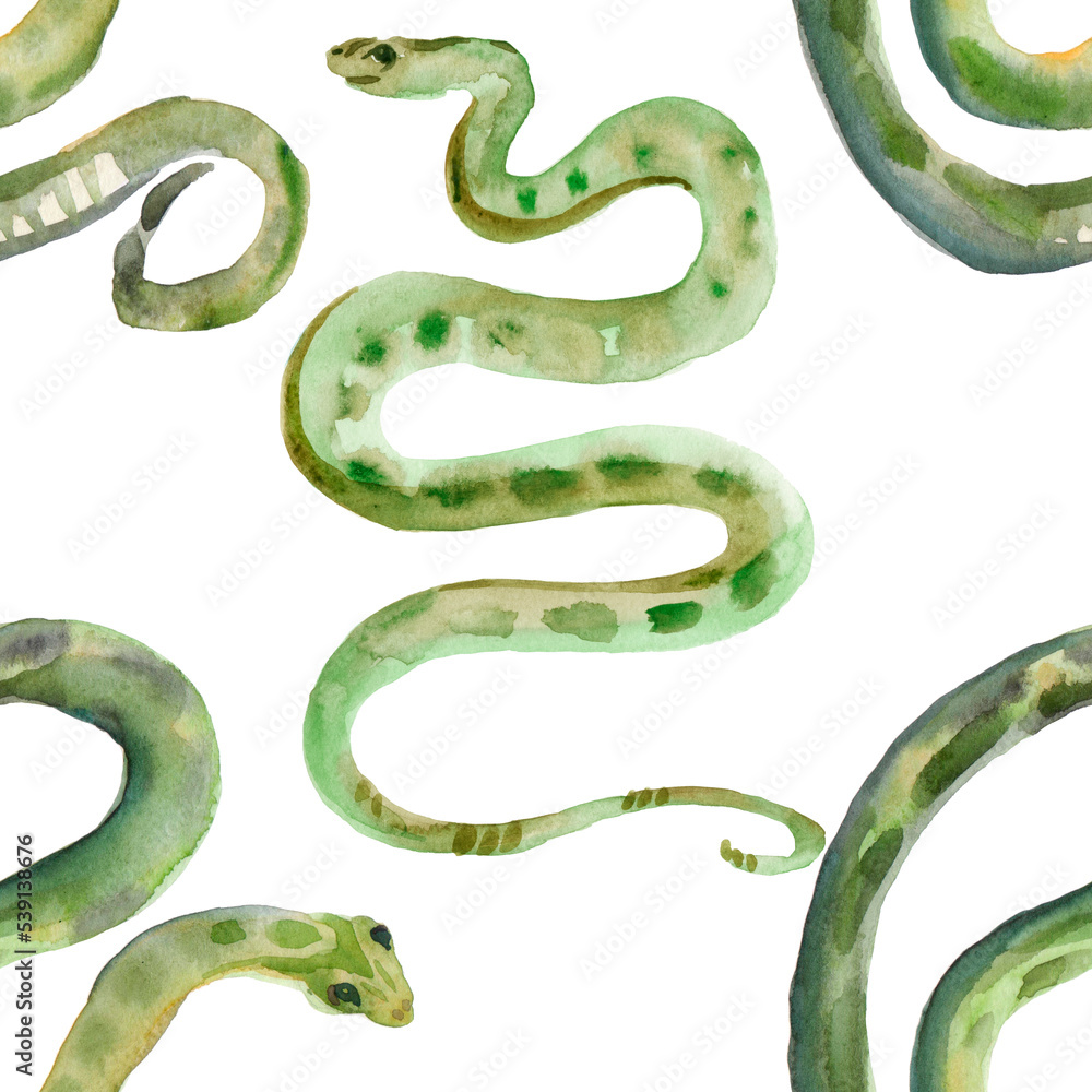 Watercolor green seamless snakes pattern for wallpaper and fabrics and ...