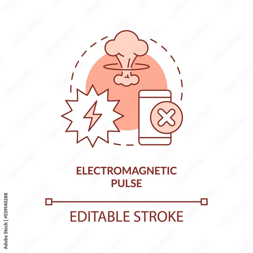 Electromagnetic pulse orange concept icon. Appliances damage. Nuclear ...