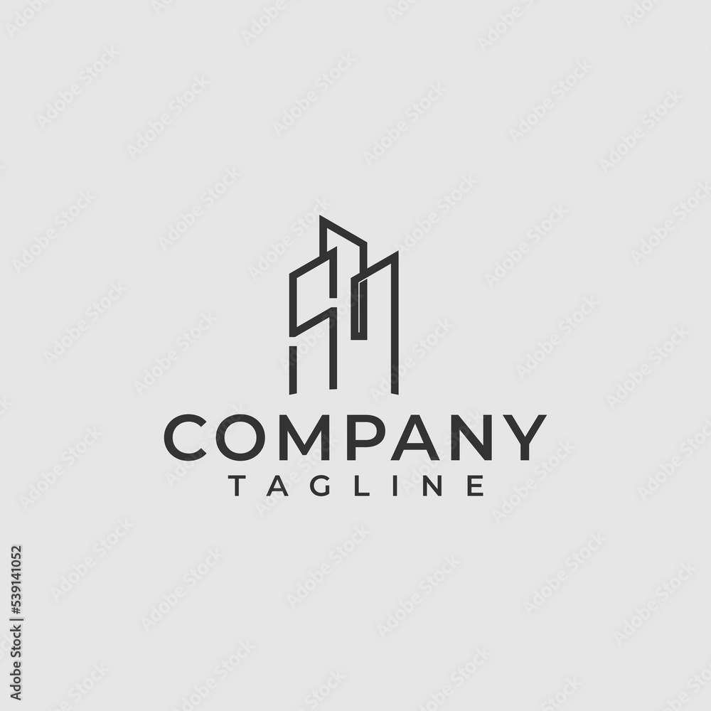 Logo design of a building shaped with lines. Stock Vector | Adobe Stock