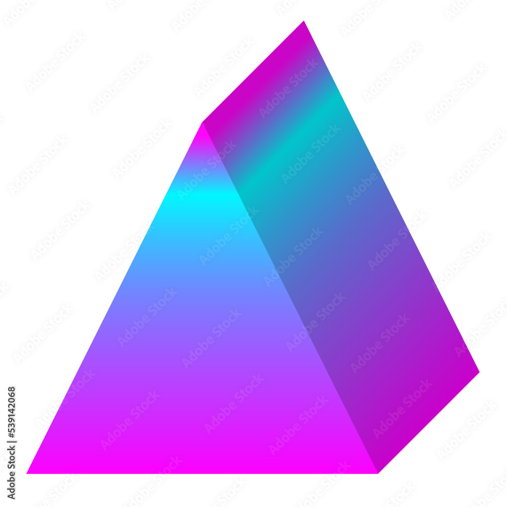 The gradient pink and blue neon triangular prism on the transparent ...
