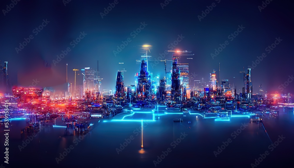 Diagram of the concept of the city of the future in 3D format. 3d ...