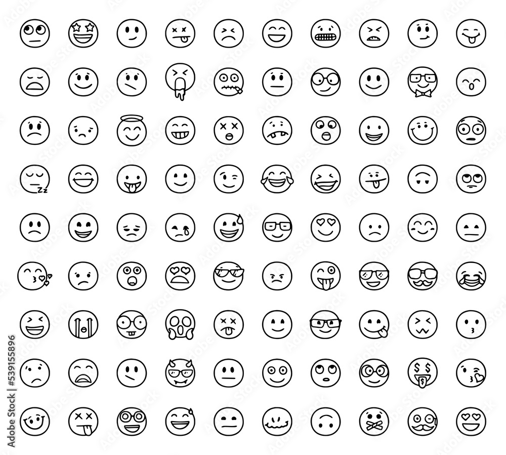 Set of emoticons showing different emotions in doodle style isolated on ...