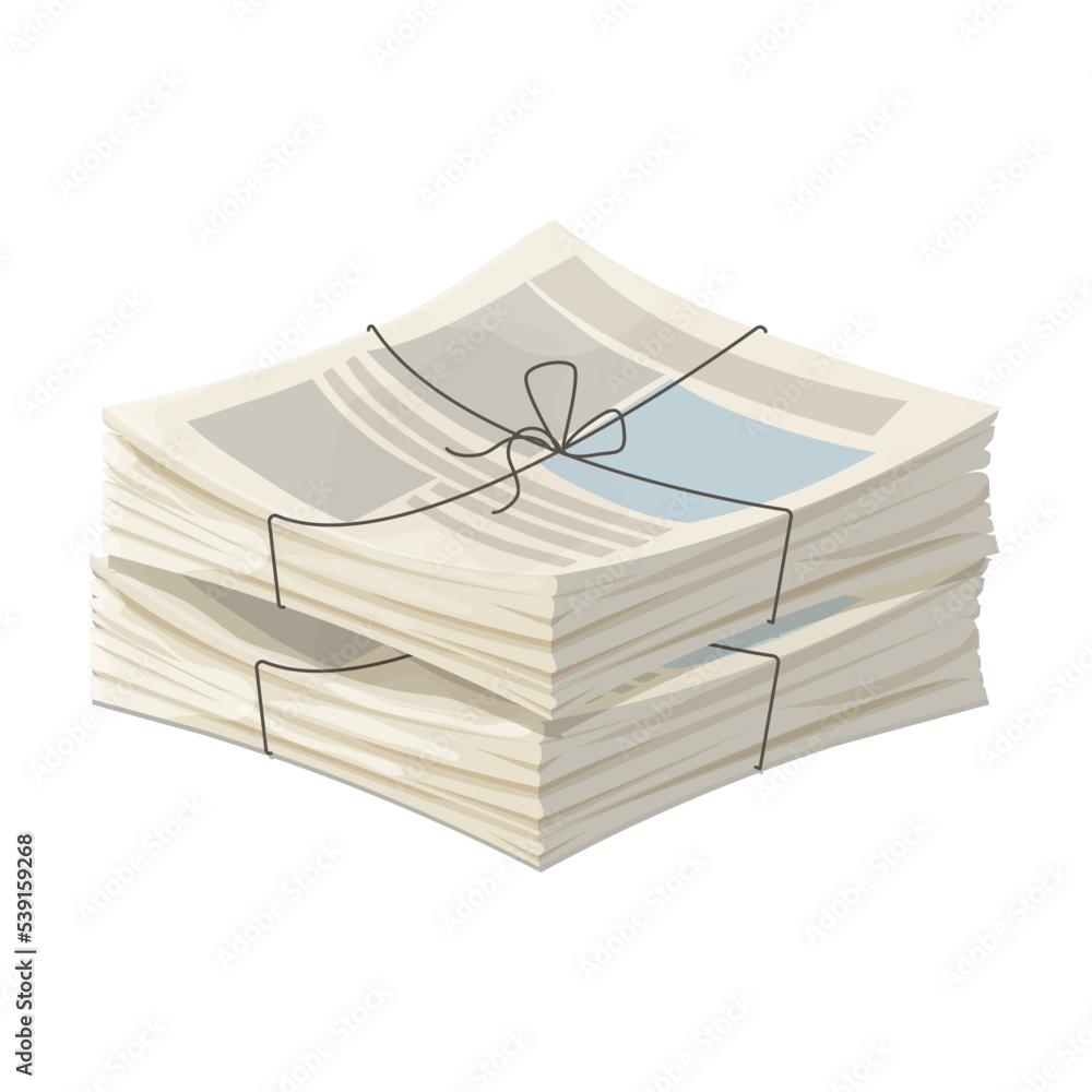 Newspaper pile, stack of magazine with rope in cartoon style isolated ...