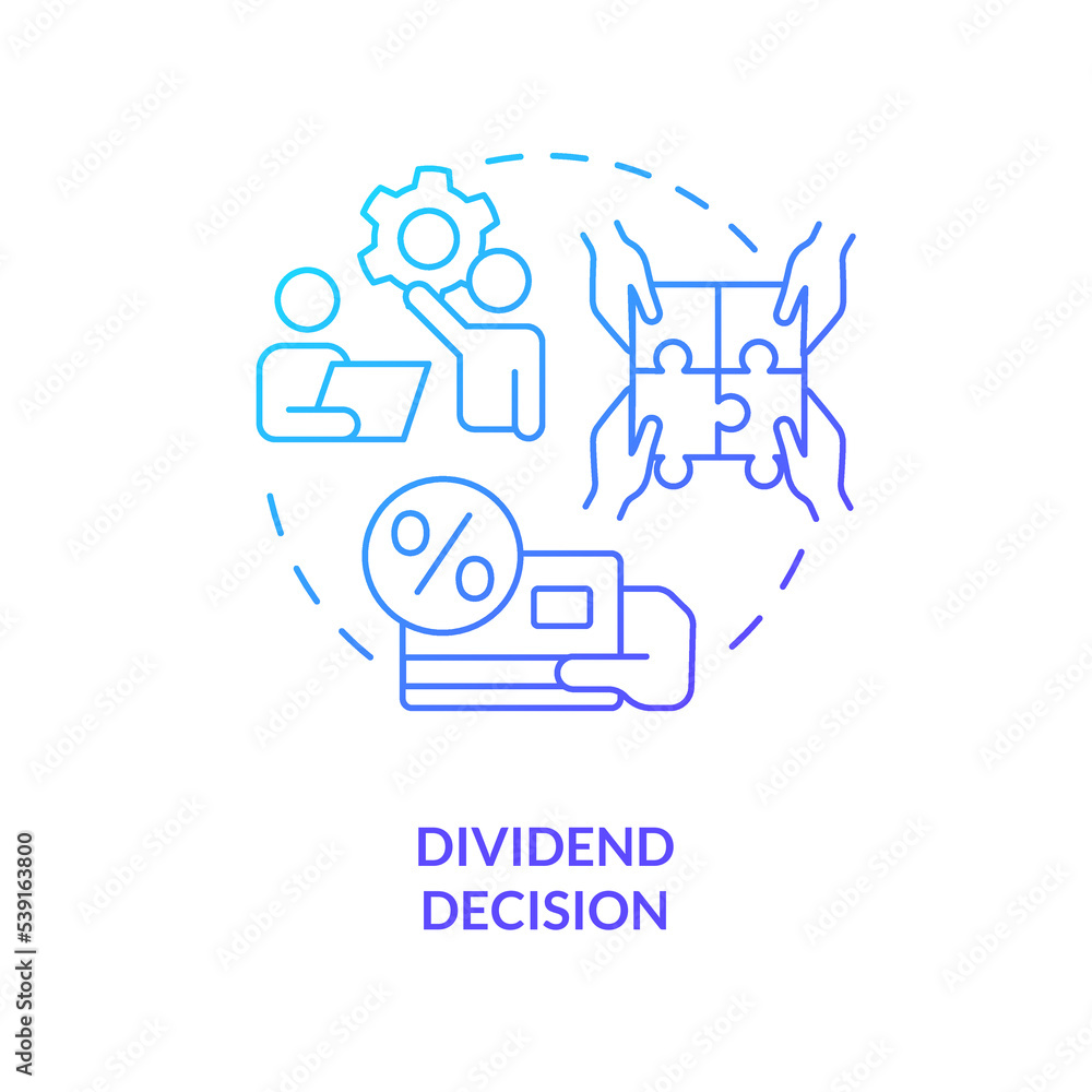 Dividend decision blue gradient concept icon. Earnings distribution ...