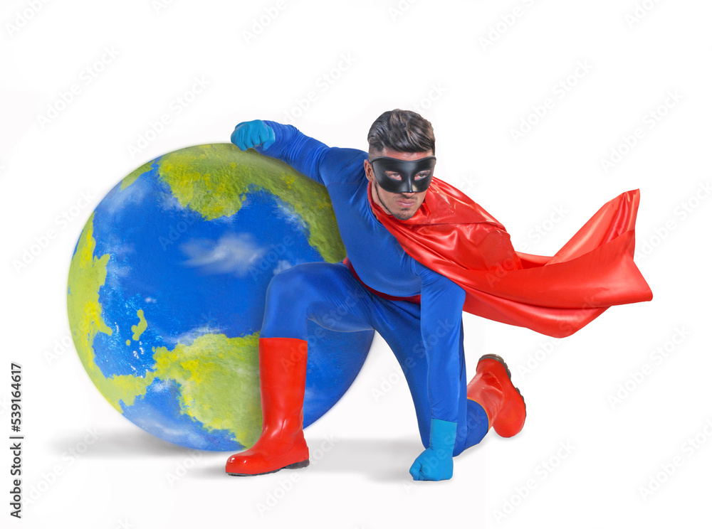 The superhero protect the world. ( The planet earth globe is a physical ...