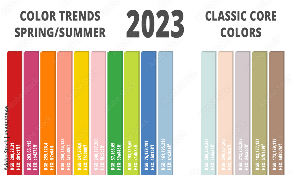 Fashion color trends spring summer 2023. Fashion color guide with named ...