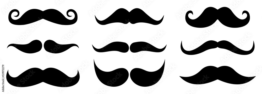Mustache icon collection. Black silhouettes moustache. Vector ...