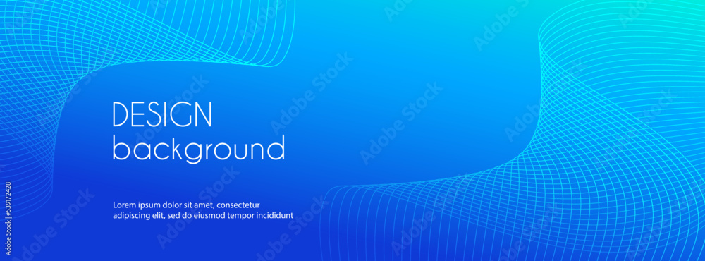 Blue wavy lines abstract vector long banner. Minimal gradient ...