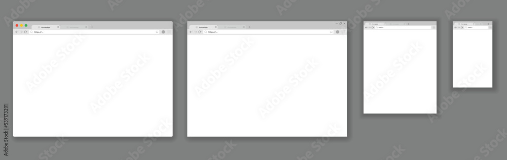 Browser mockups set. Web windows screen. Internet empty pages concept ...