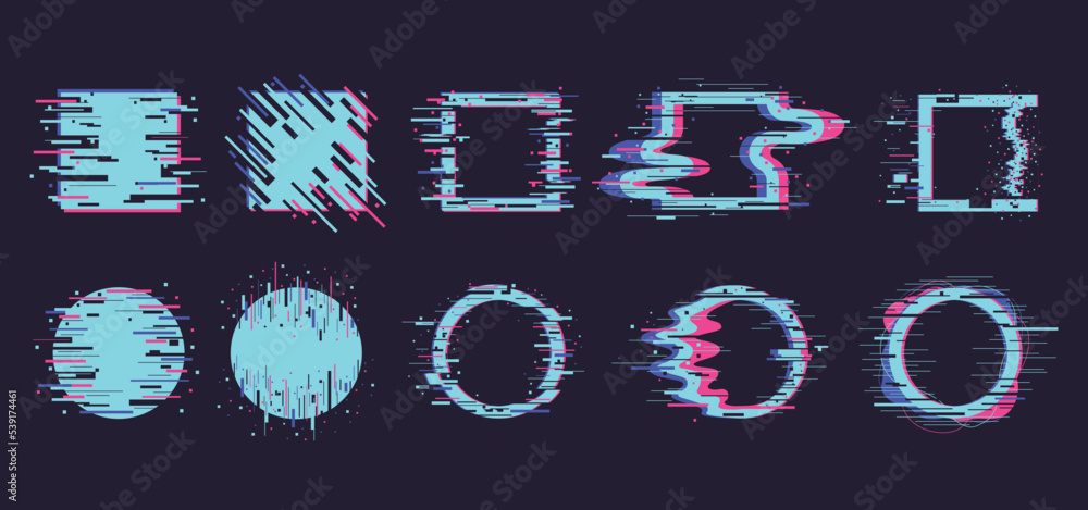 Distortion dynamic square and circle elements, technology noise defect ...