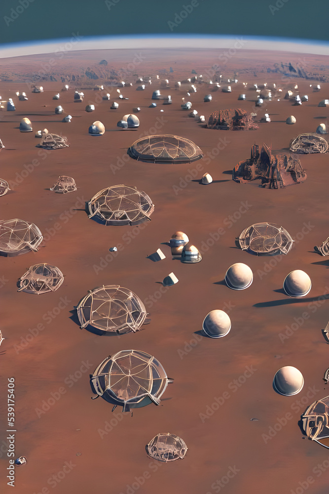 first martian colony - mars base - planet mars colony with geodesic ...