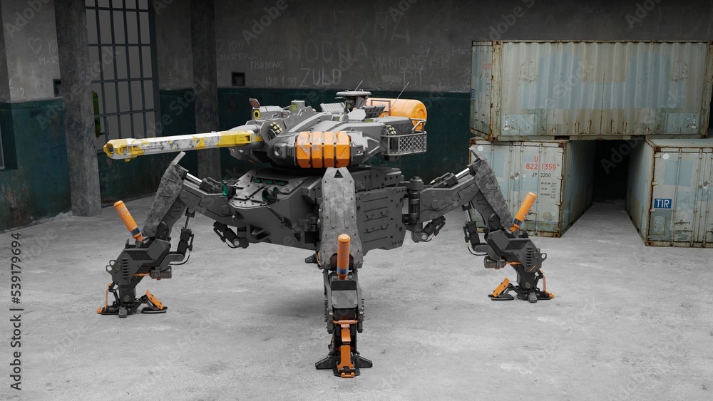 Spider Tank Robot 3D, 3D artwork.3D rendering.3D illustration,Model ...