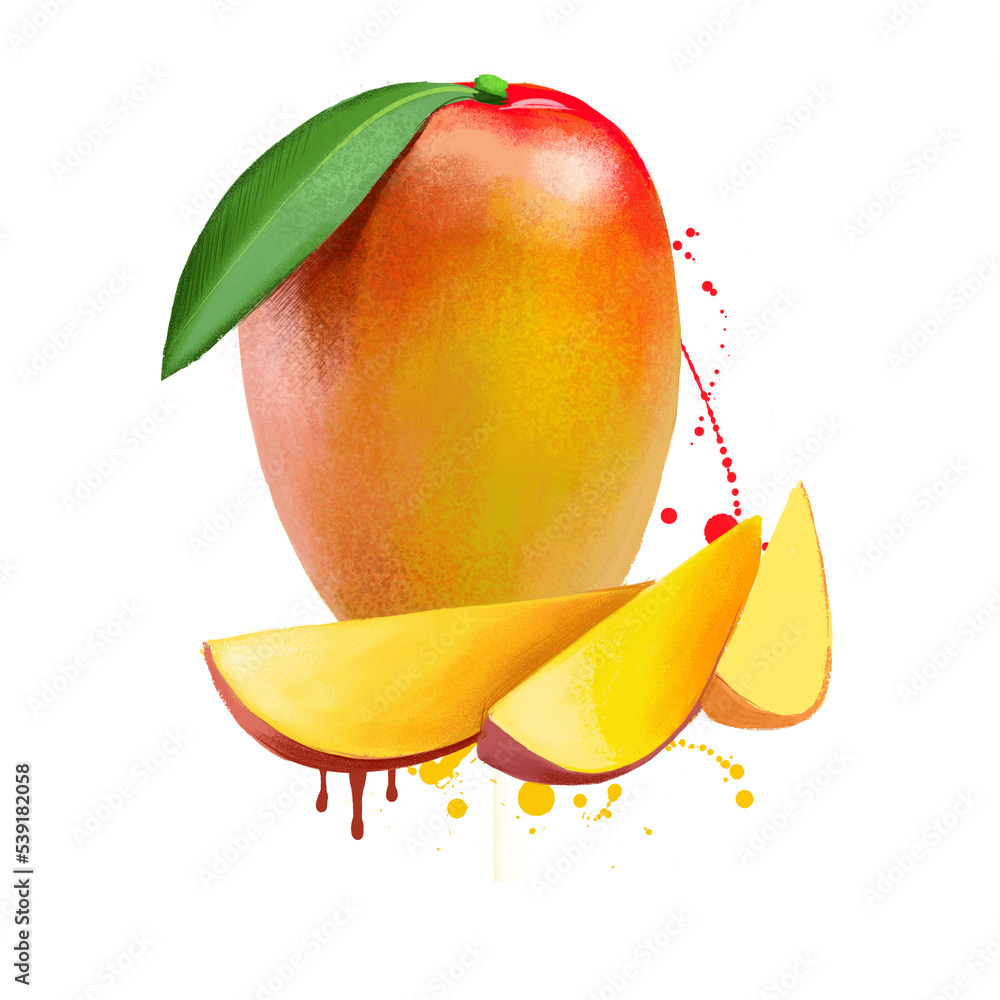 Mango cubes and slices isolated on white background. Mango juicy fruit ...