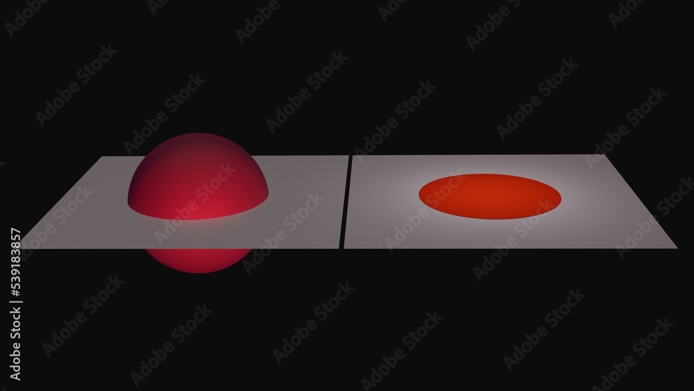 3d sphere intersecting 2d plane, revealing cross sections where both ...