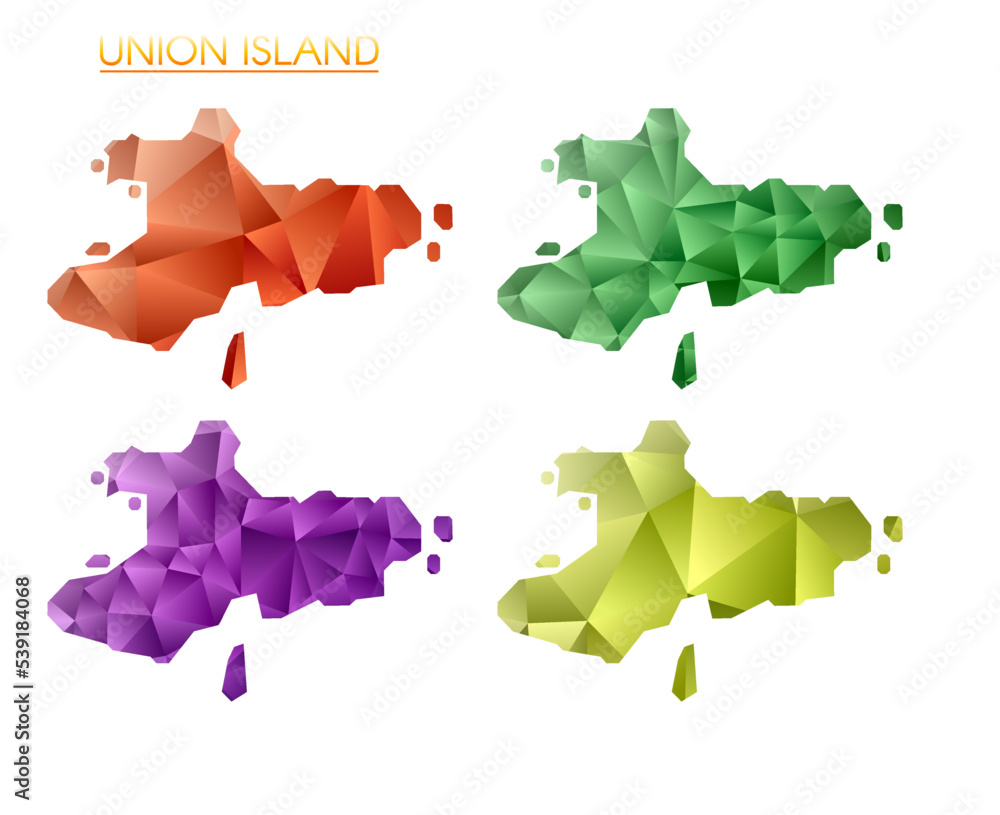 Set of vector polygonal maps of Union Island. Bright gradient map of ...