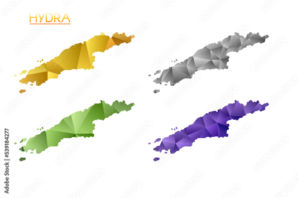 Vecteur Stock Set of vector polygonal maps of Hydra. Bright gradient ...