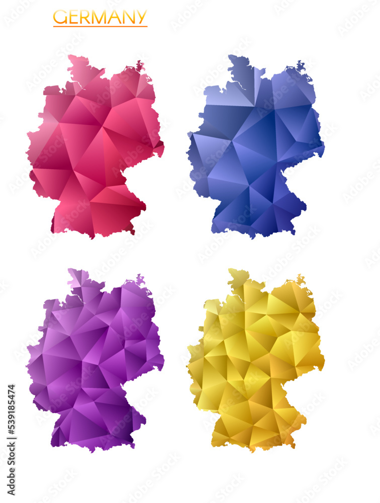 Set of vector polygonal maps of Germany. Bright gradient map of country ...