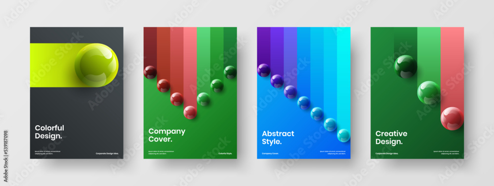 Simple magazine cover vector design layout bundle. Modern 3D spheres ...