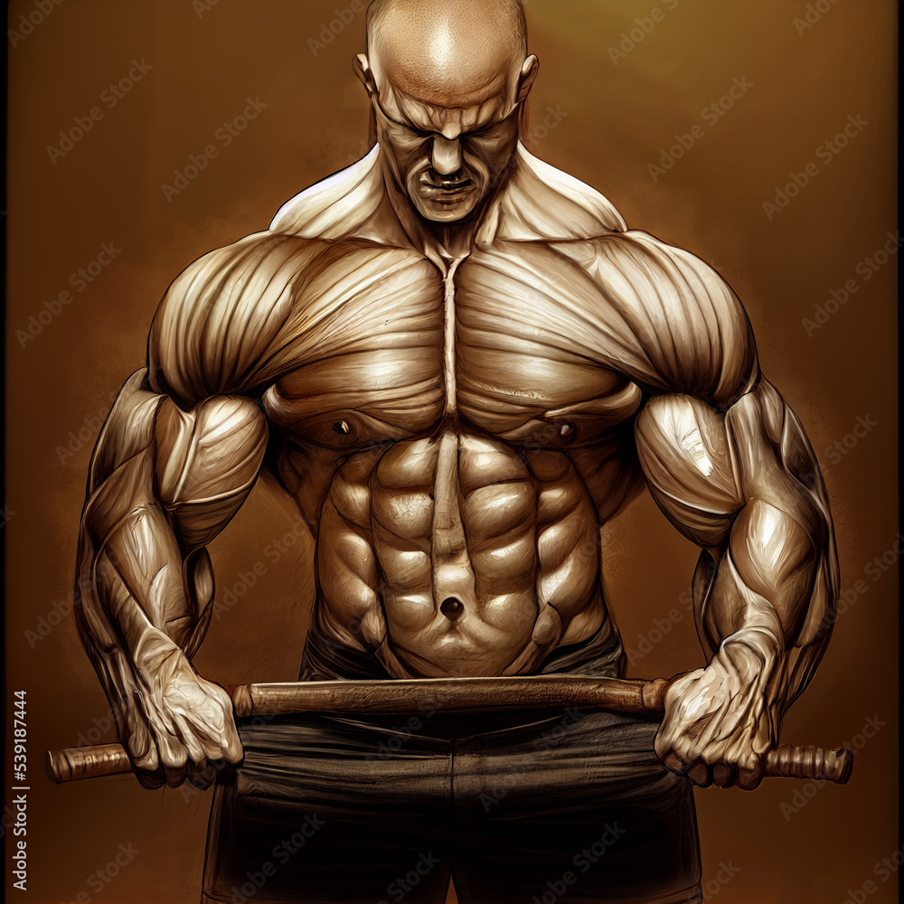 The structure of the muscles in a man during training with dumbbells ...