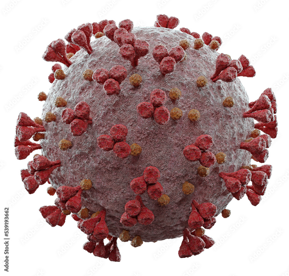 Microscopic close-up of the covid-19 disease. Red Coronavirus illness ...