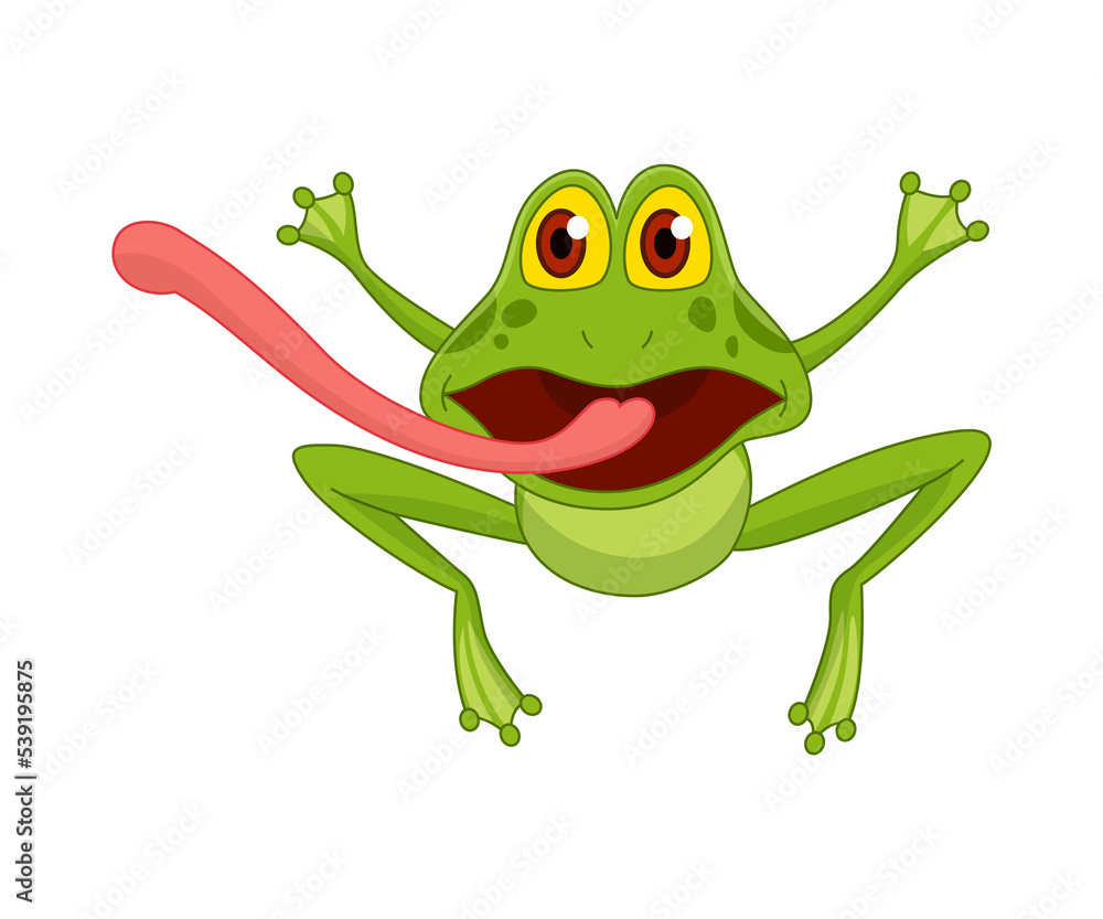 Cartoon frogs Funny cartoon frog. Little amphibia character jumping on ...