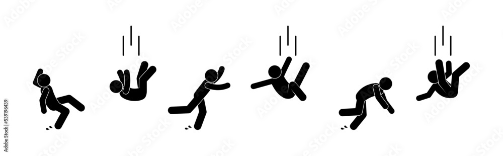 falling man icon, fell on slippery floor, accident, warning sign Stock ...