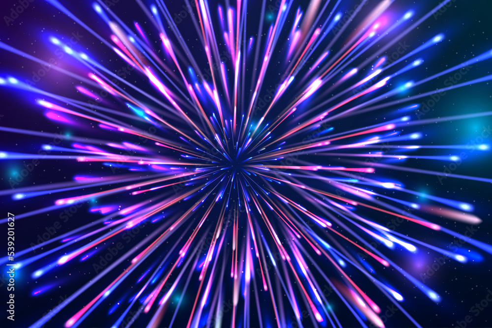 Abstract Colorful Glowing Neon Trail Speed Light Zoom Background. 3D ...