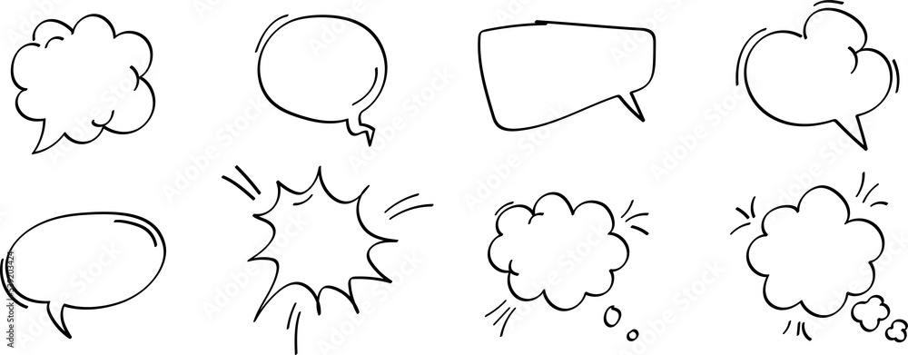 Set of doodles on transparent background. Speech bubbles. Comic doodles ...