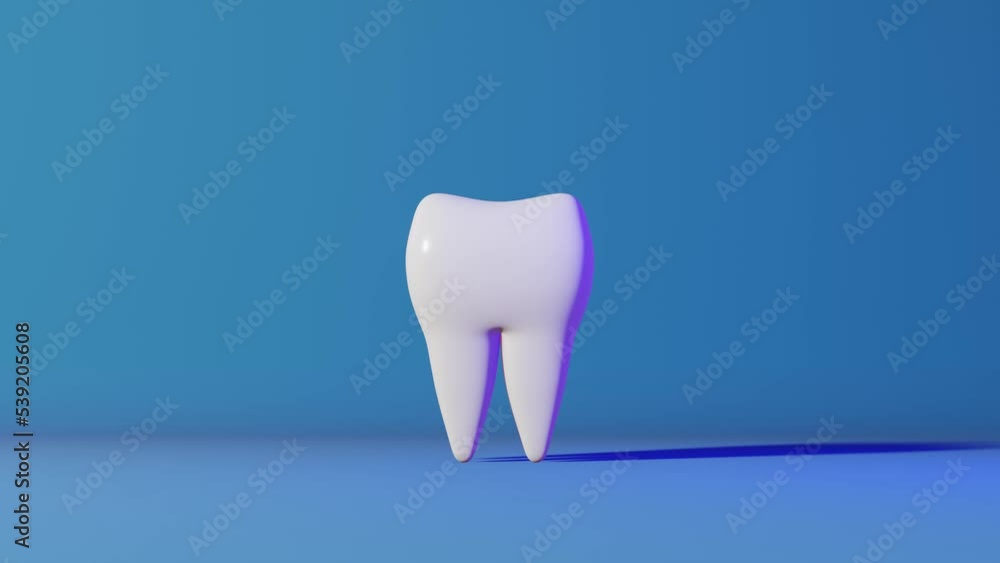 Toothache 3D loop animation neon light blue background. White healthy ...