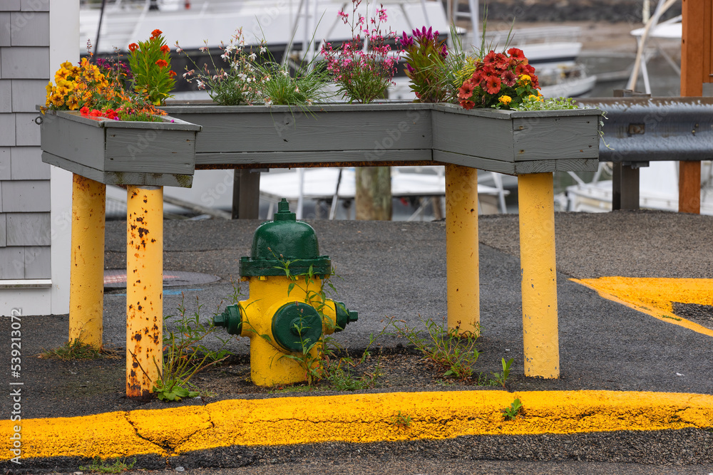Plymouth Harbor Massachusetts, United States where a fire hydrants sits ...