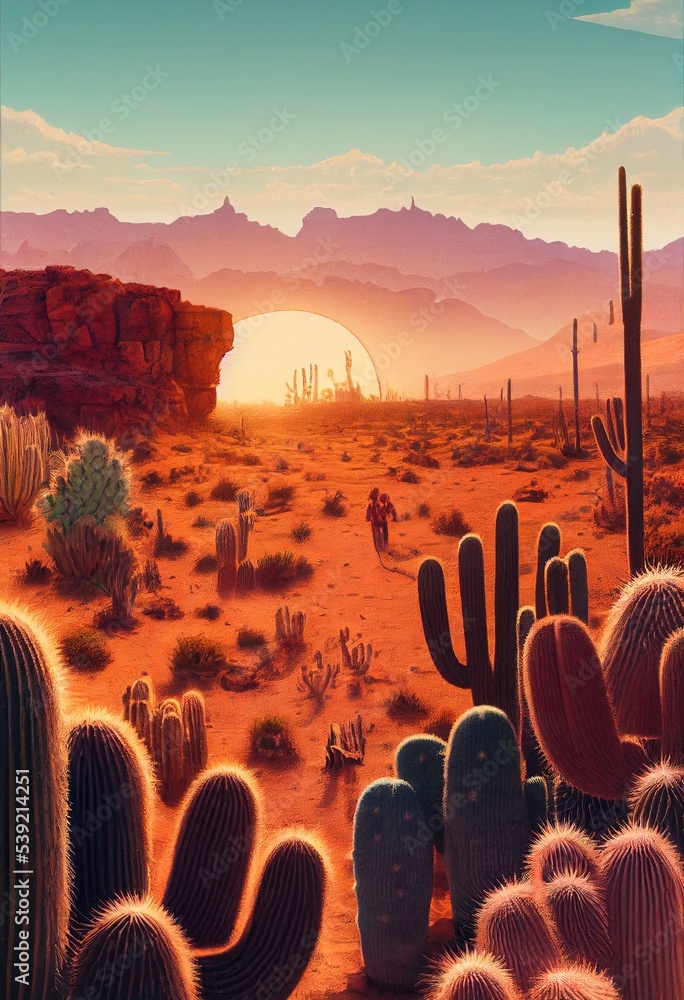 Colorful abstract bright desert cacti. Green wonderful cacti and ...