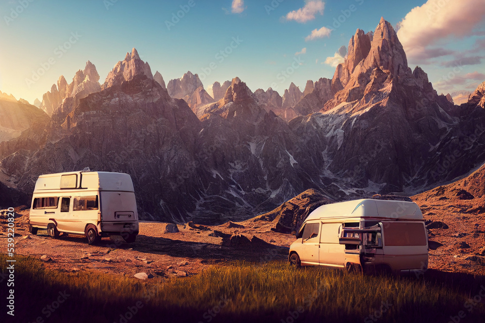 Van Life in Mountains Dolomiti di Brenta, Italy, Road trip concept ...