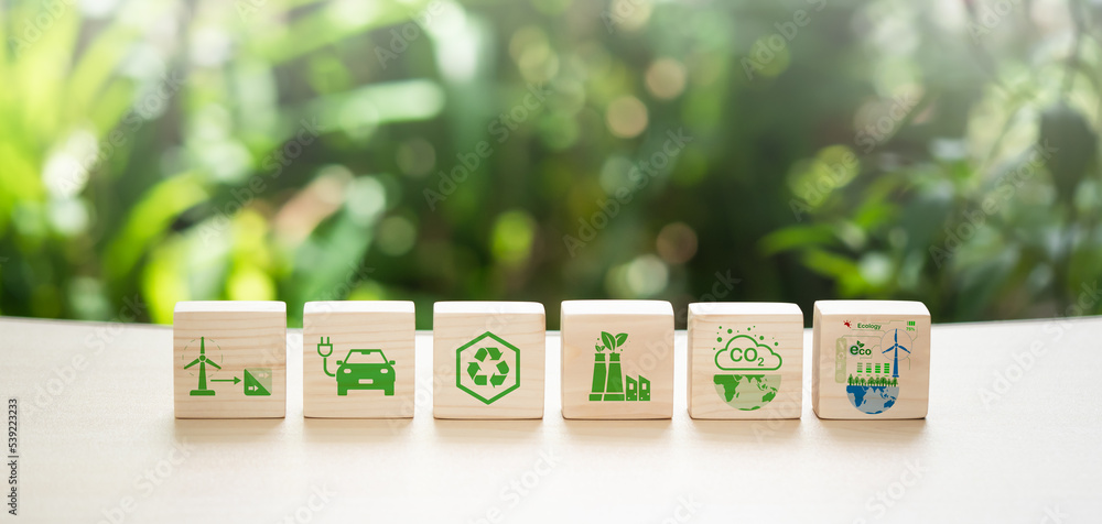 Carbon footprint and carbon emission reduction concept Symbols of ...