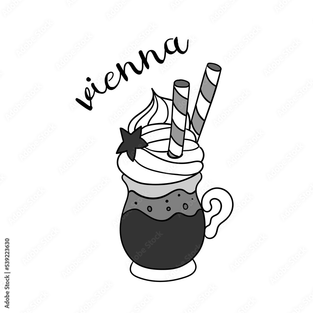 Hand drawn vienna coffee cup with lettering. Vector doodle illustration ...