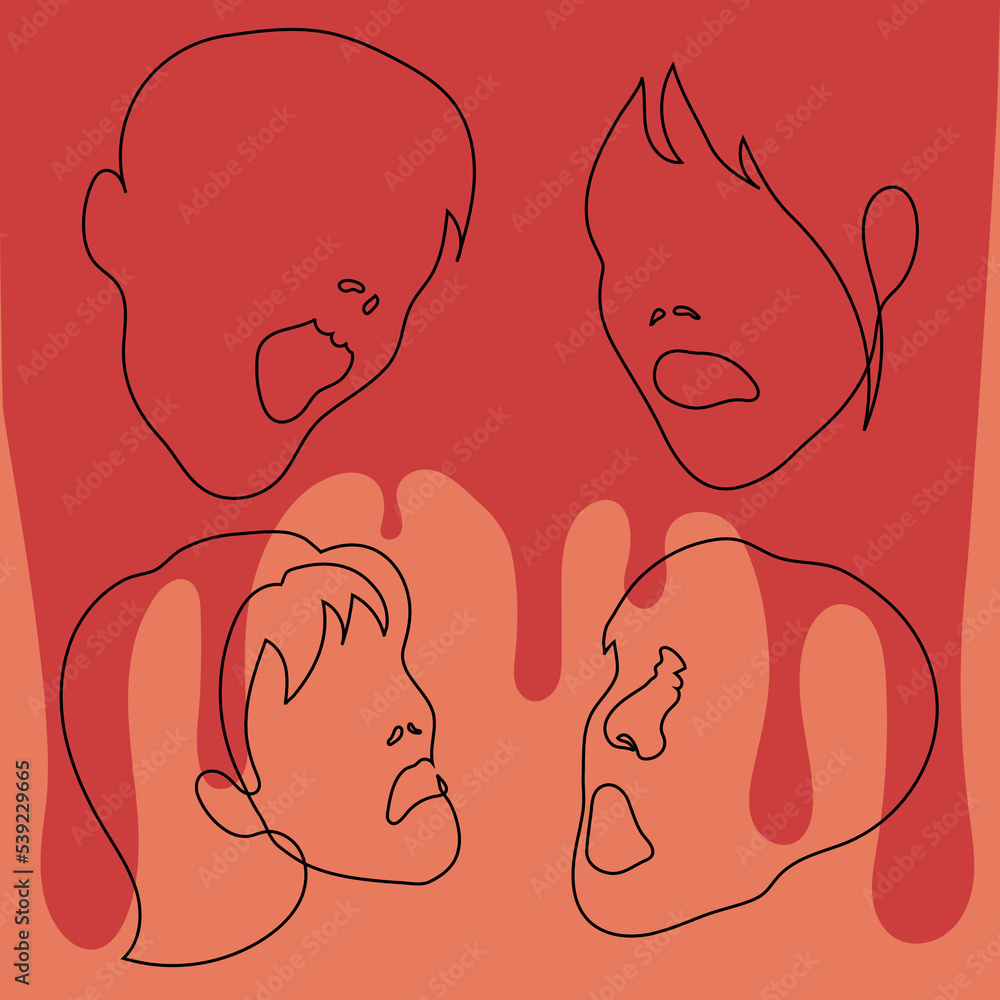 portraits of screaming people - one line drawing vector. concept square ...