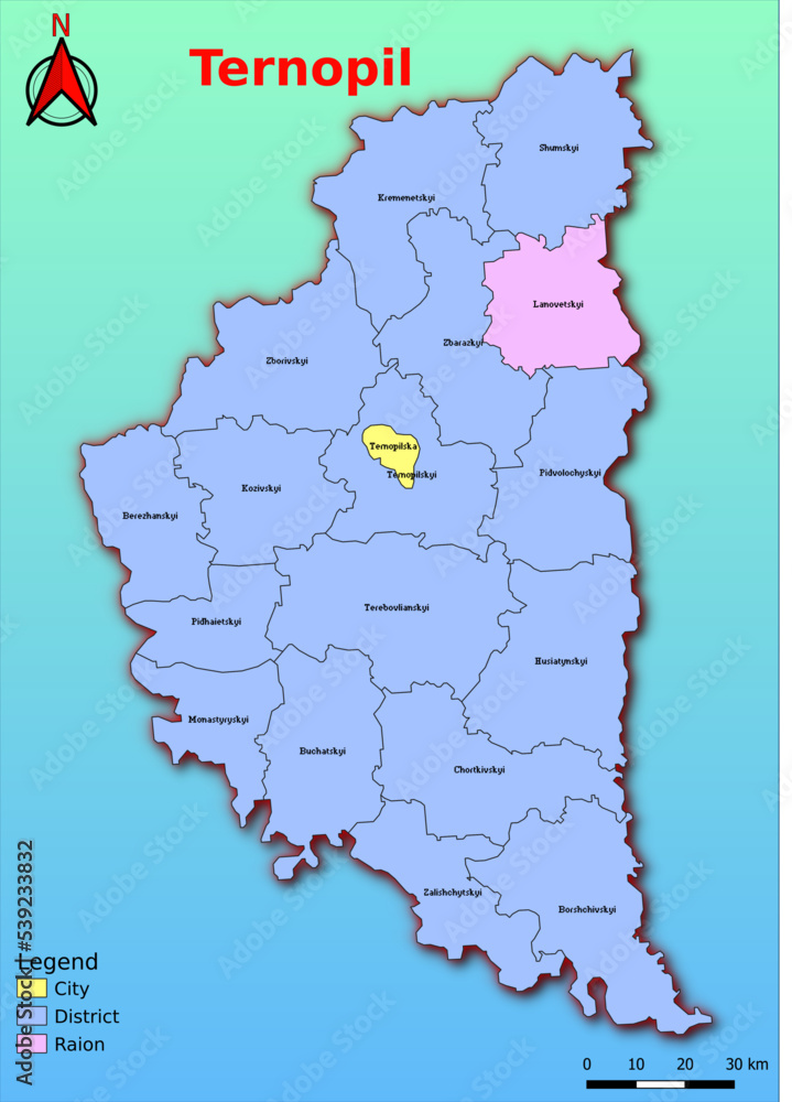 Vector map of the Ukraine administrative divisions of Ternopil Region ...
