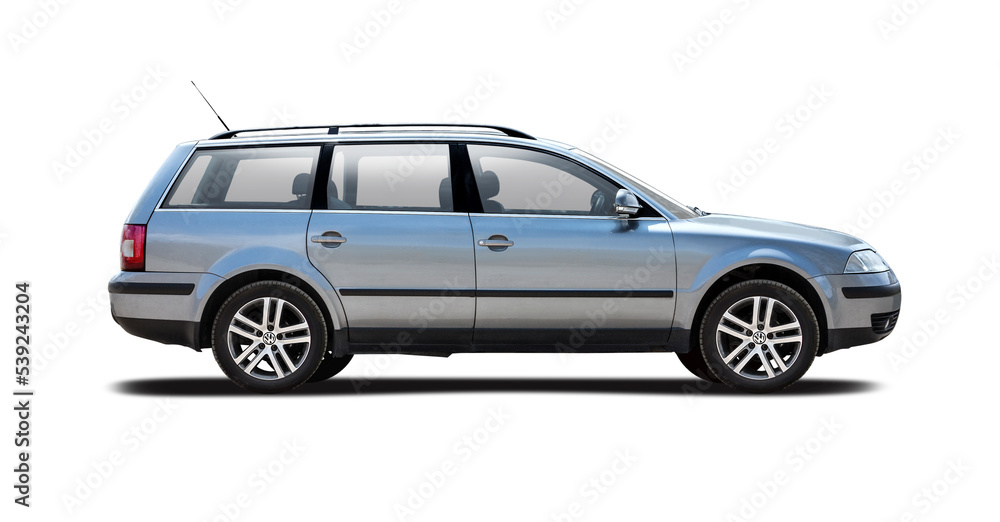 VW Passat wagon car, side view isolated on white background, 17 August ...
