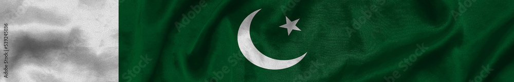 Elongated national flag of Pakistan with a fabric texture fluttering in ...