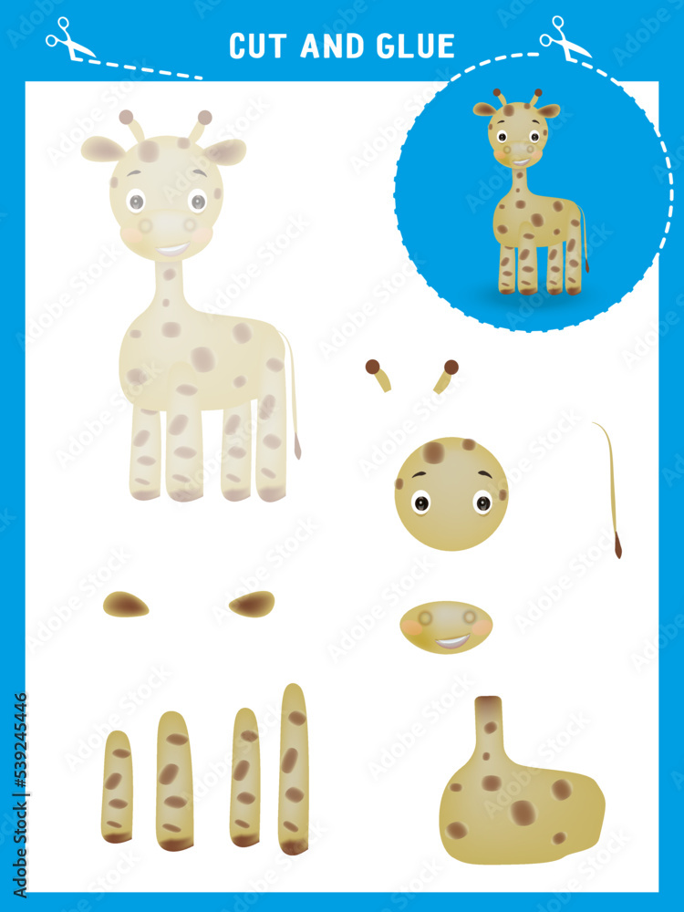 Cut and glue game for kids. Vector illustration of cartoon giraffe ...