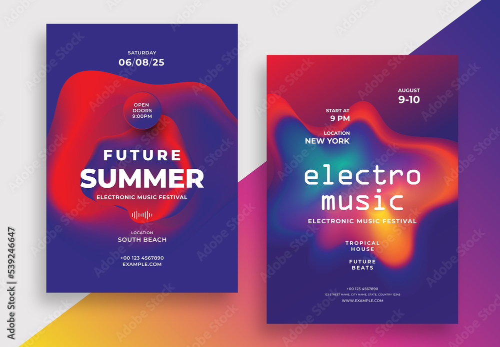 Electro Music Poster Layout with Colorful Fluid Shapes Stock Template ...