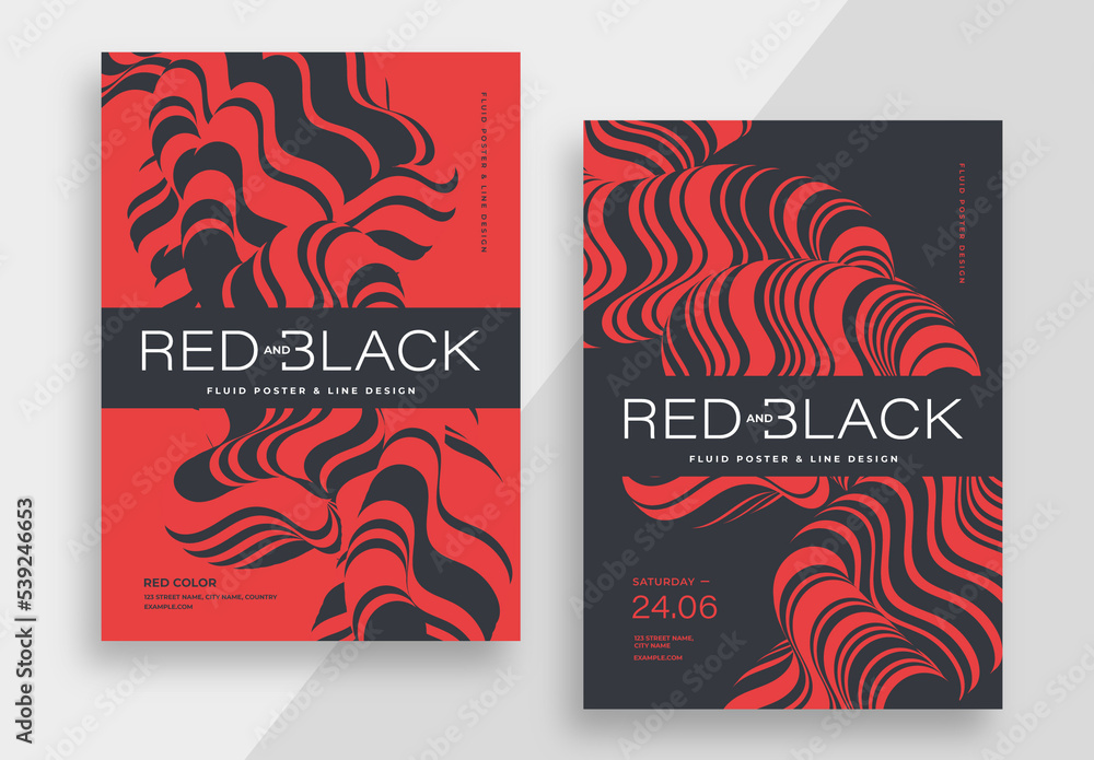 Red and Black Abstract Poster Layout with Wavy Lines Stock Template ...