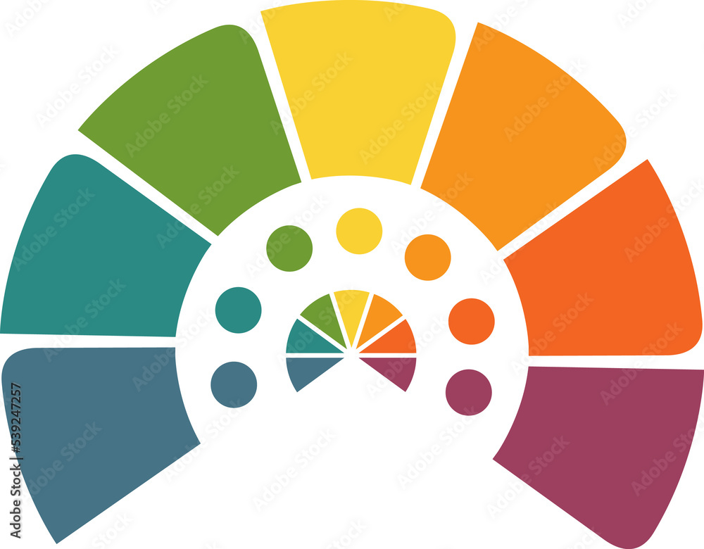 Colorful semicircle for infographics 7 positions isolated Stock ...