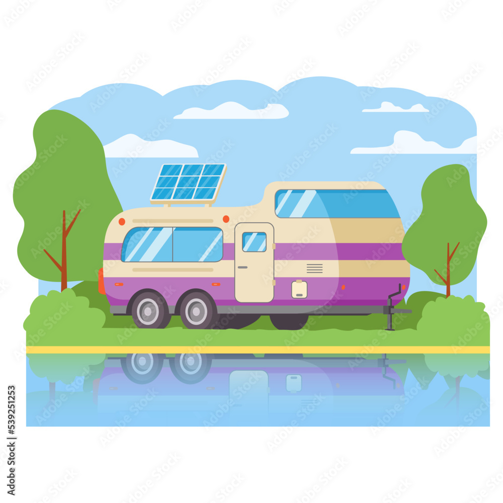 Eco-friendly motorhome.Solar panel van caravan.Renewable energy concept ...