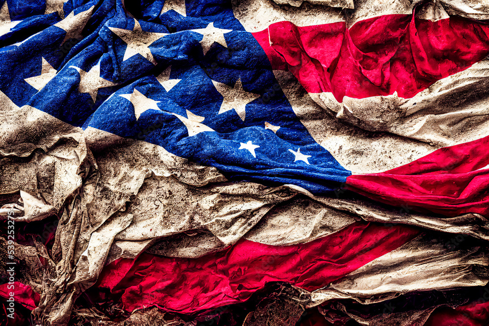 American flag, old and crumpled, very dirty and damaged, texture for ...