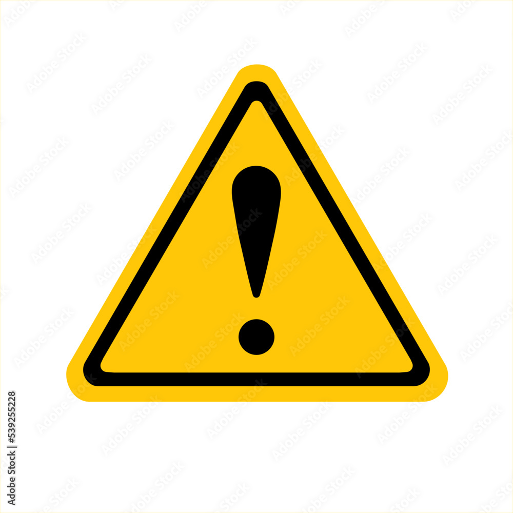 Hazard warning sign with exclamation mark. Yellow triangle sign board ...