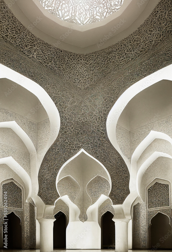 Mosque Ornate Interior with Geometrical Art and Beautiful Intricate ...