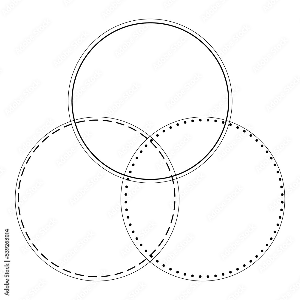 Venn diagram three line and dotted line merge circles chart infographic ...
