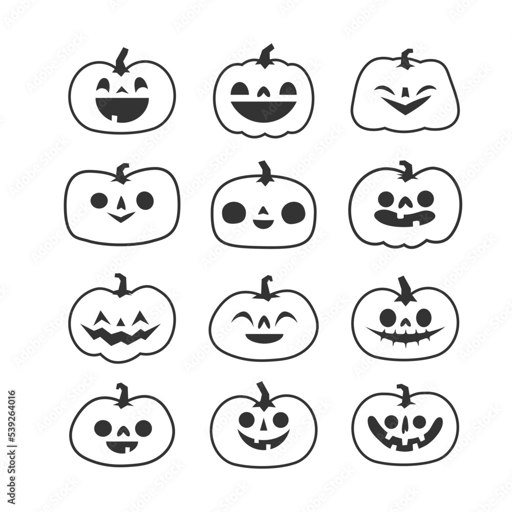 Jack O Lantern Icons Halloween Carved Pumpkins Simple Illustrations Stock Vector Adobe Stock