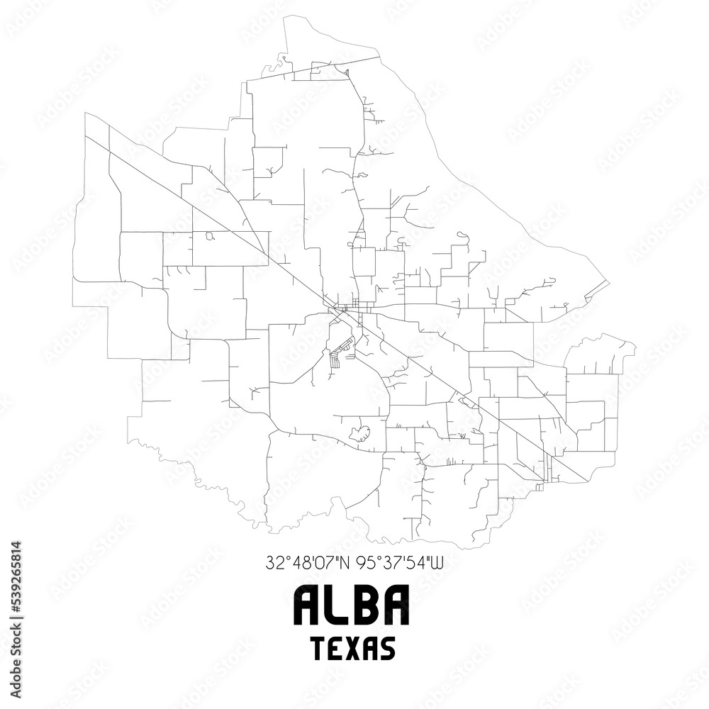 Alba Texas. US street map with black and white lines. Stock ...