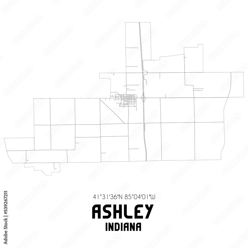 Ashley Indiana. US street map with black and white lines. Stock ...